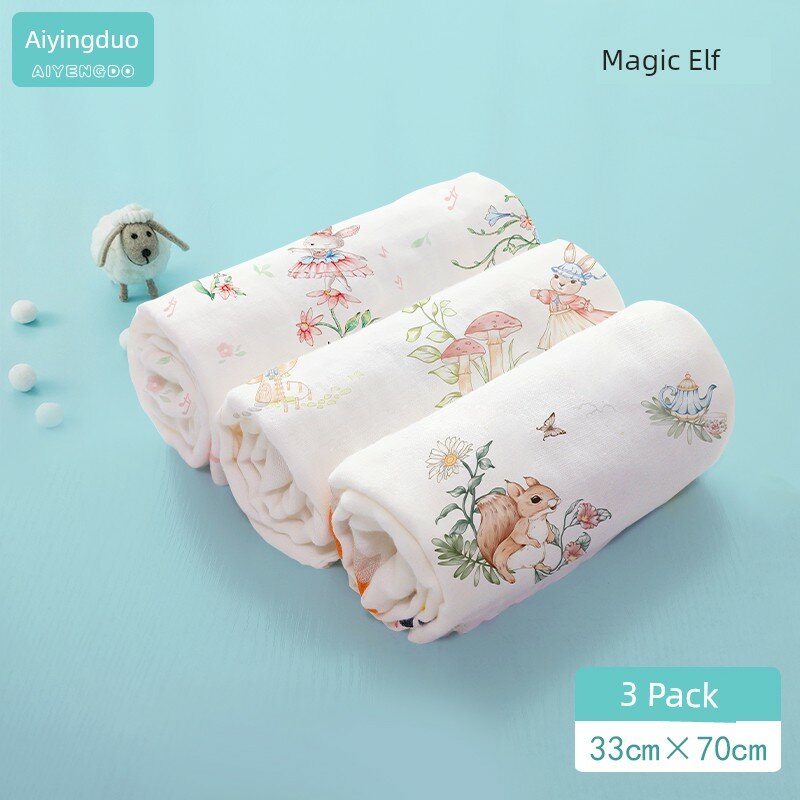 Набор из 3 детских хлопковых салфеток Magic Sprite, 33x70 см для купания и одеяла