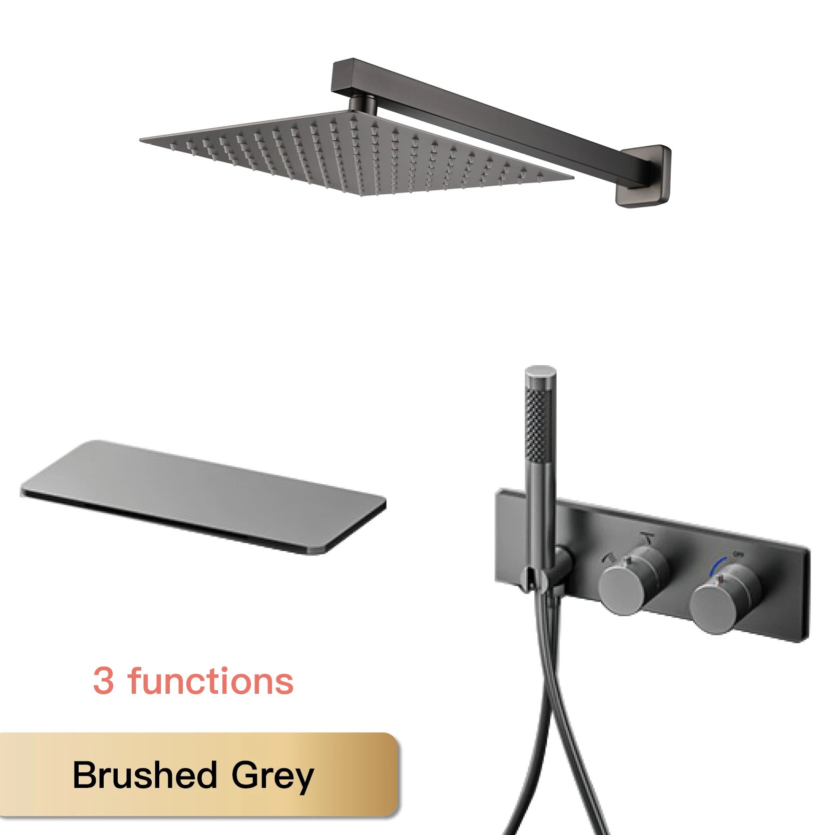 Современная черно-бронзовая ванная термостатическая потолочная душевая система настенная 3-функциональная водопадная кран для холодной и горячей воды-3 Полированный серый