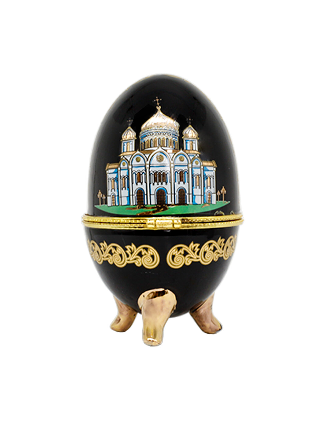 Яйцо-шкатулка " Москва. Храмы ", керамика, черное, упаковка.