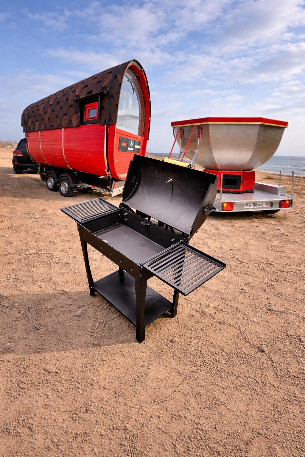 Мангал гриль барбекю 600 мм 3 мм с крышкой BBQ , термометром и полками решетками гриль