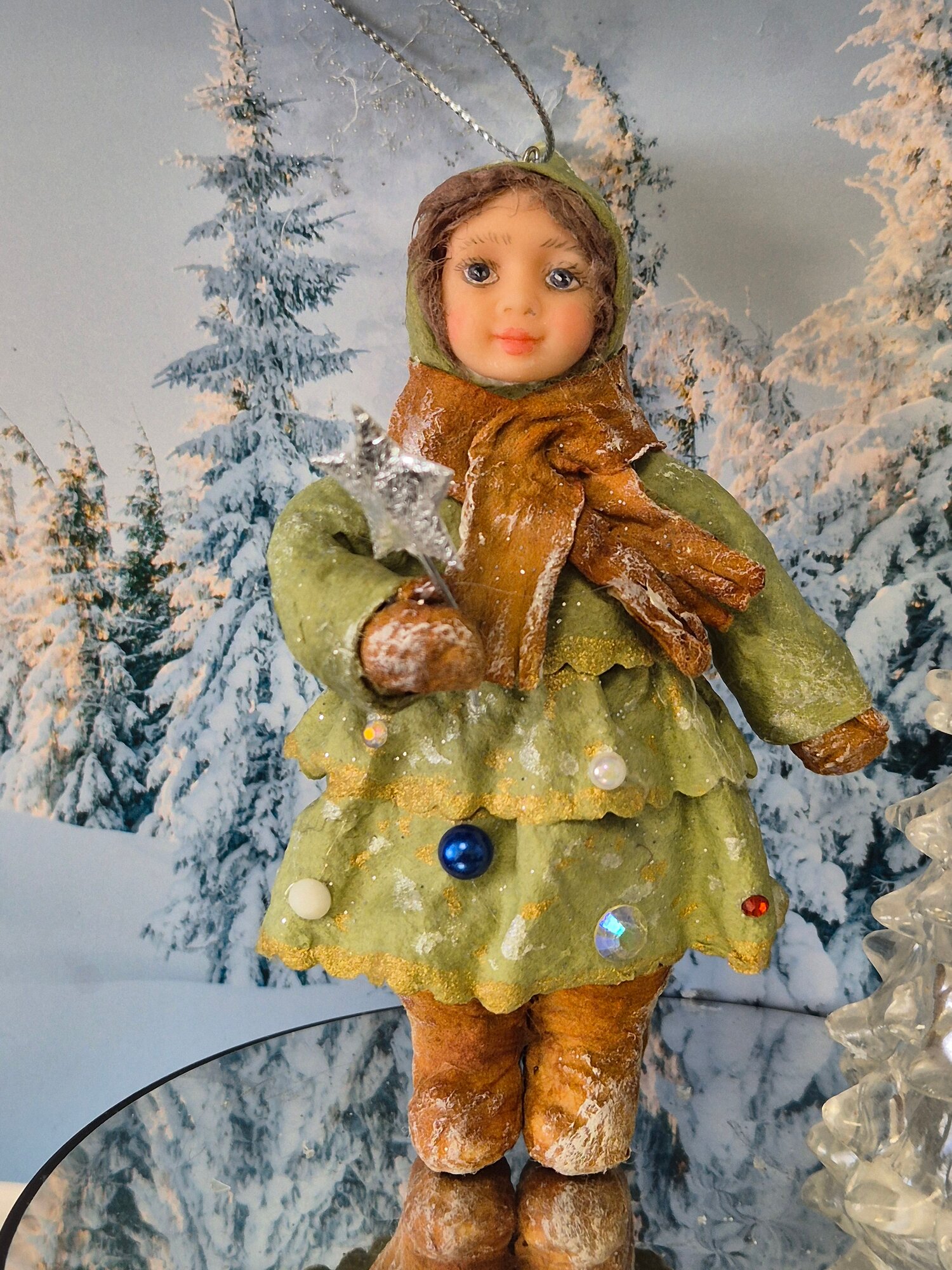 Ёлочная игрушка Affavatta, "Девочка -елочка", 10-11см, ручная роспись