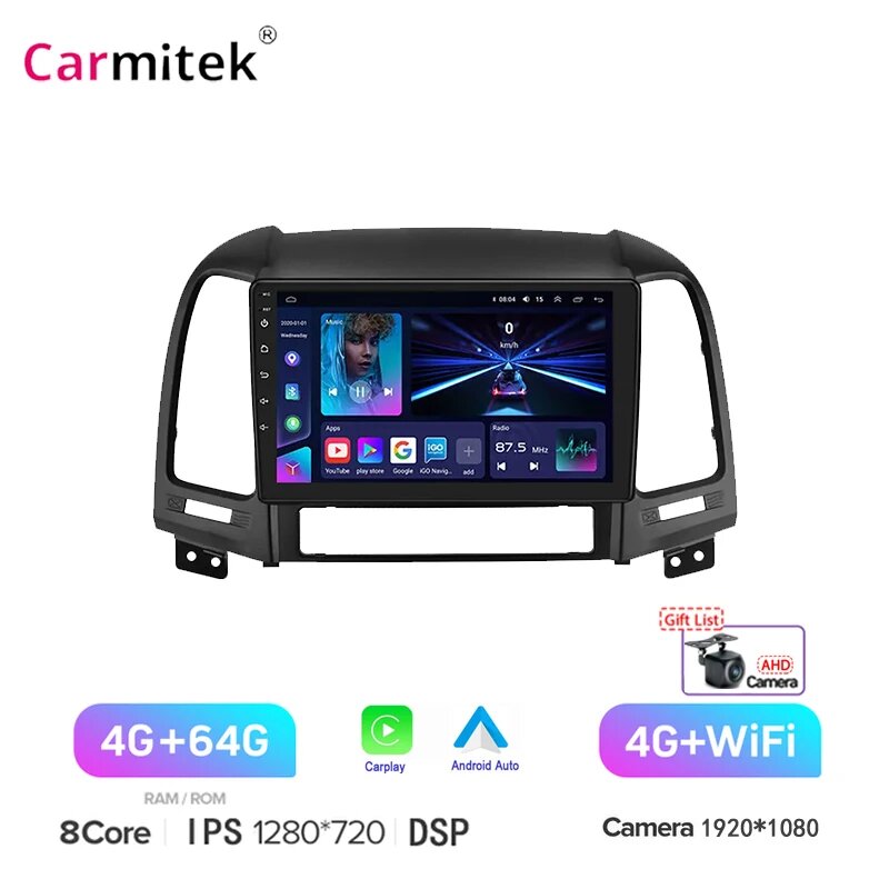 Автомагнитола на Android 11 для Hyundai Santa Fe 2 SANTAFE 2006-2012 RHD-плеер с 4 64G