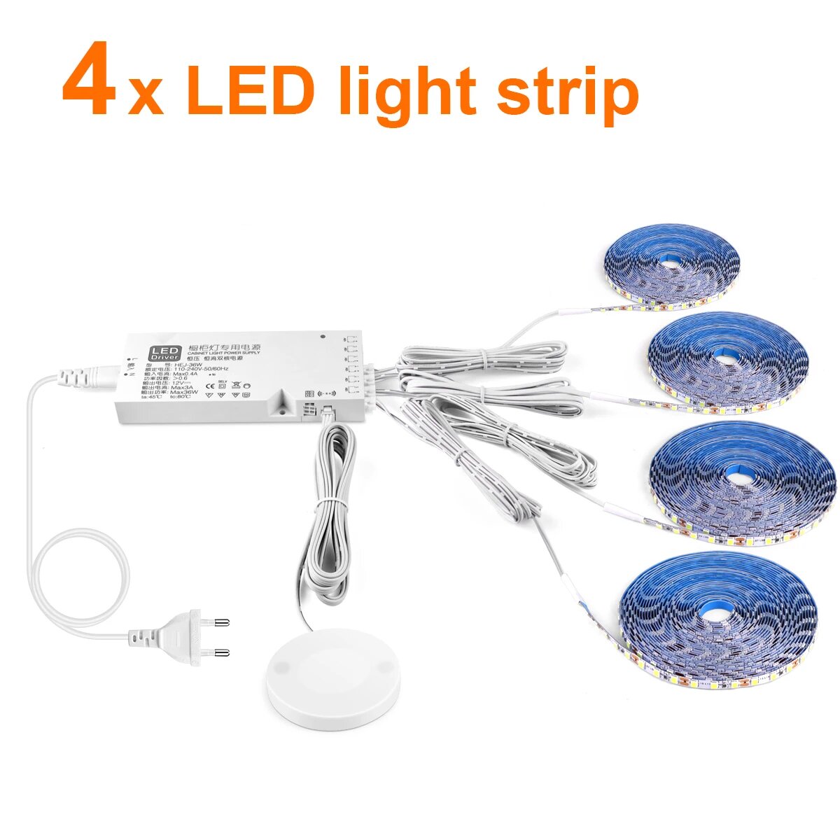 4 LED ленты Warm White 3M, EU Plug