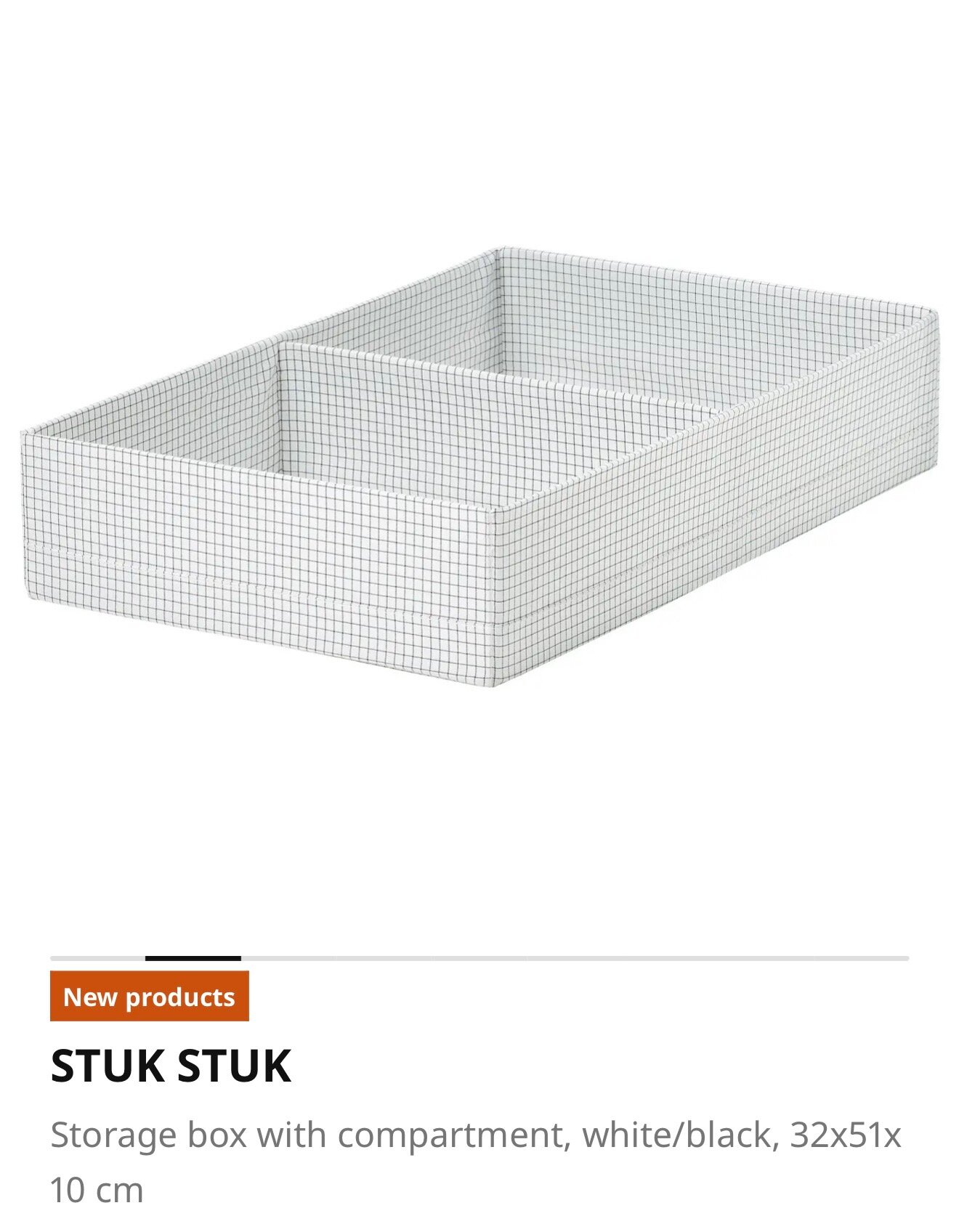 Ящик для хранения с отделением STUK IKEA, бело-черный, 32х51х10 см.