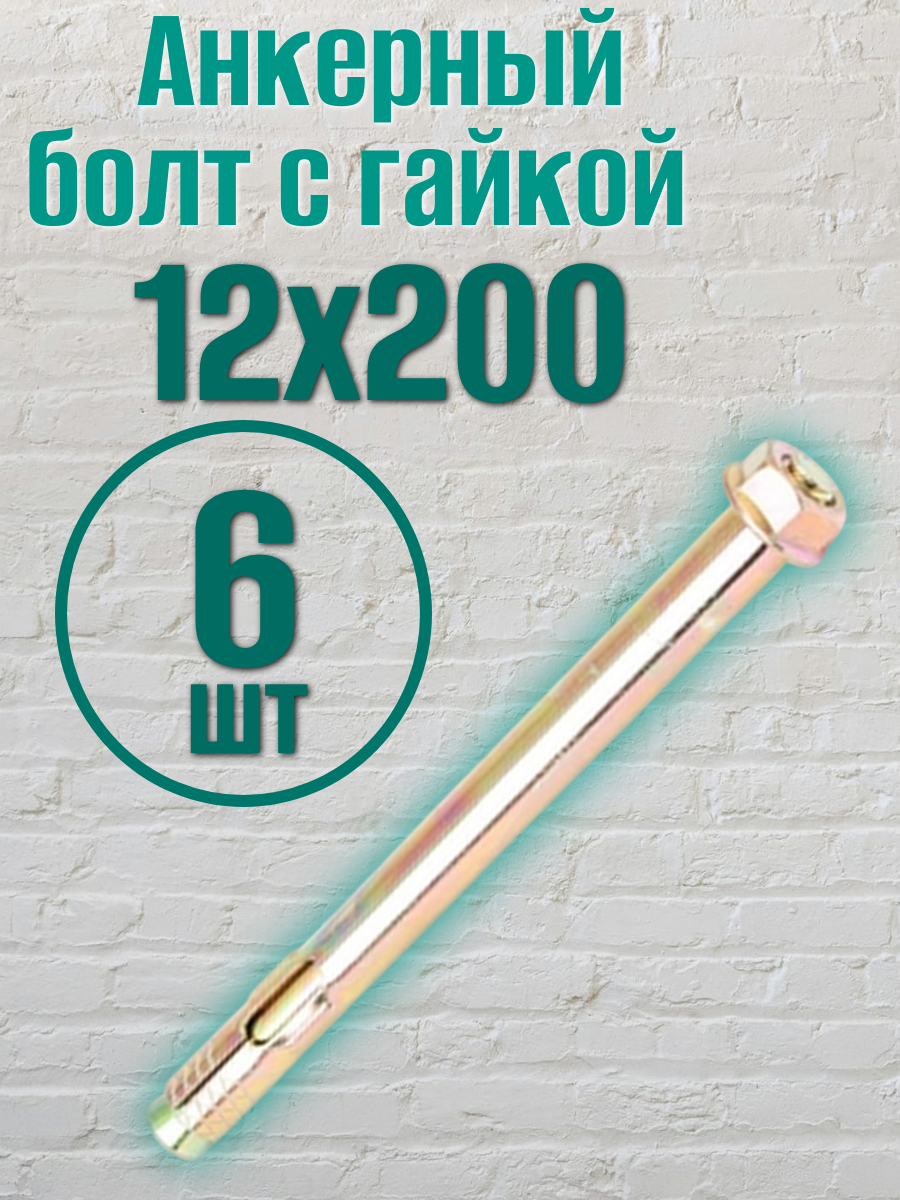 Анкерный болт с гайкой 12х200 (6 шт)
