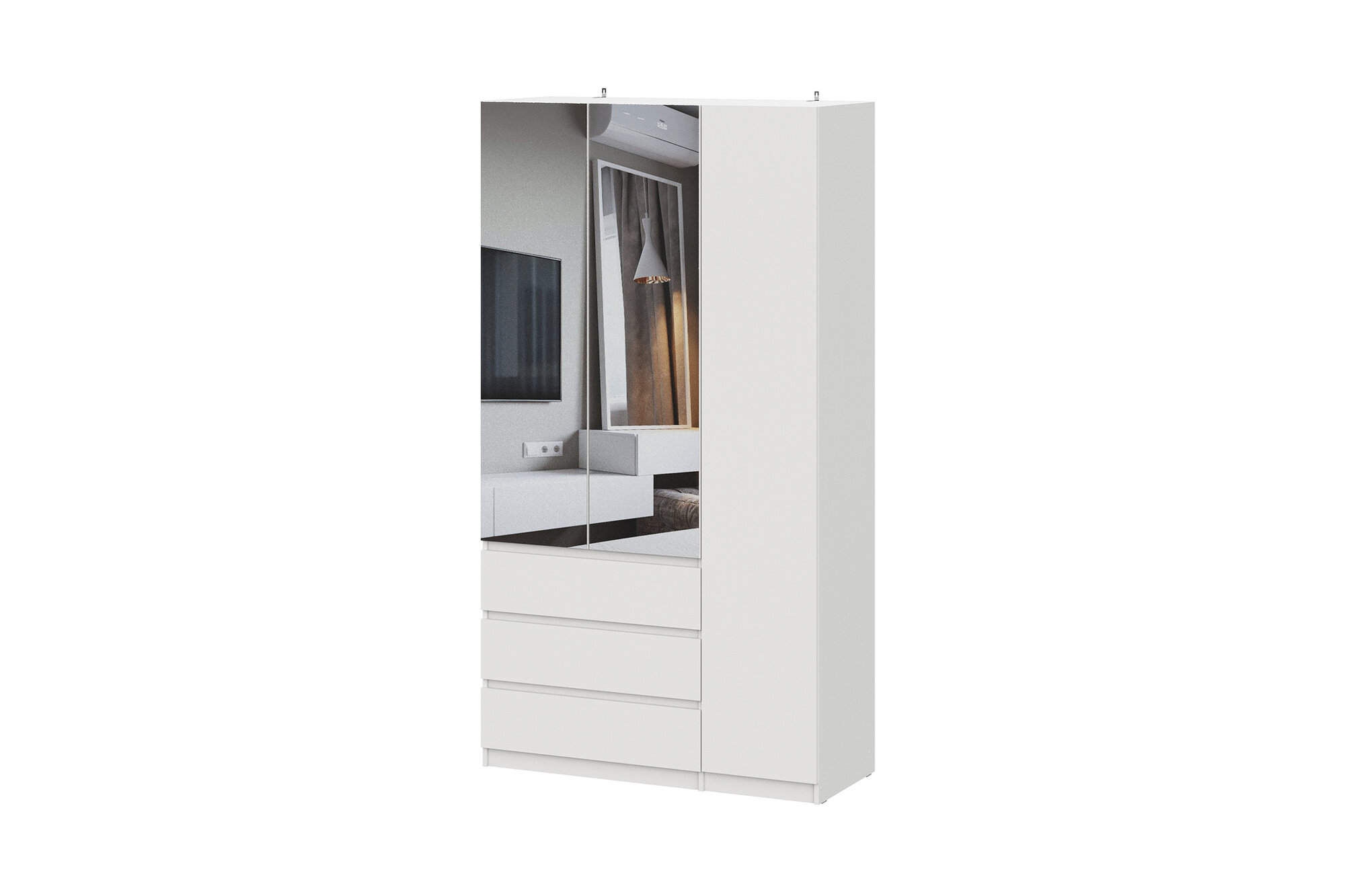 Шкаф для одежды Нонтон Грандис, 120x50x220 см, 3 ящика, с зеркалом, белый