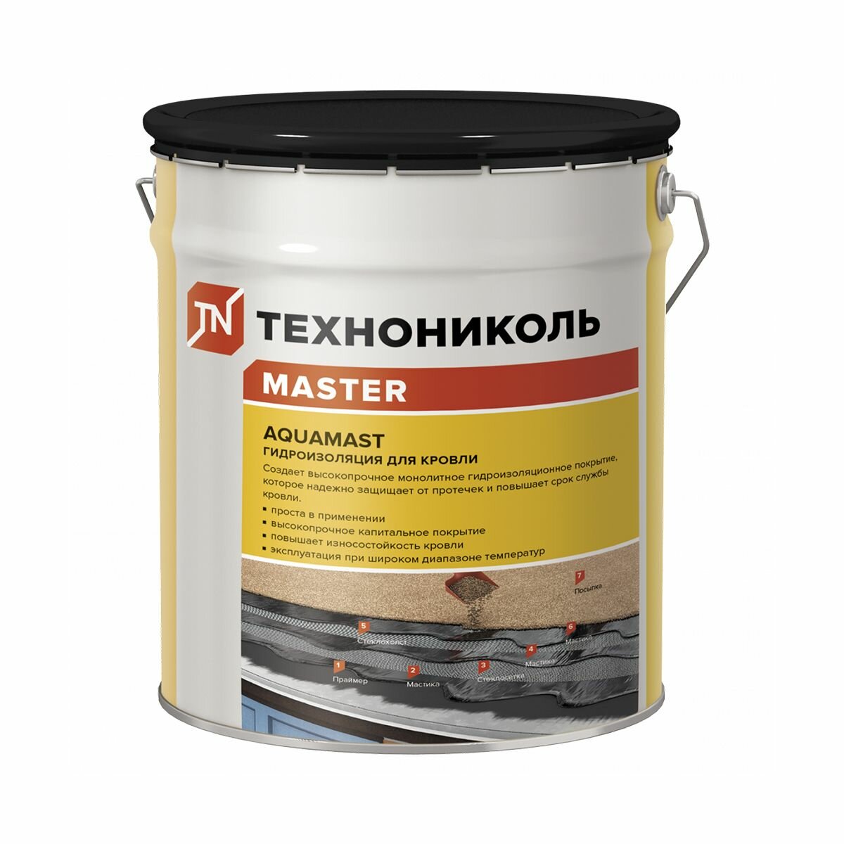 Мастика битумно-резиновая технониколь "Aquamast", для кровли, 18 кг, водная эмульсия