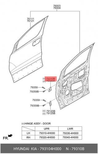 Петля двери Hyundai / Kia (Mobis) 793104H000 :