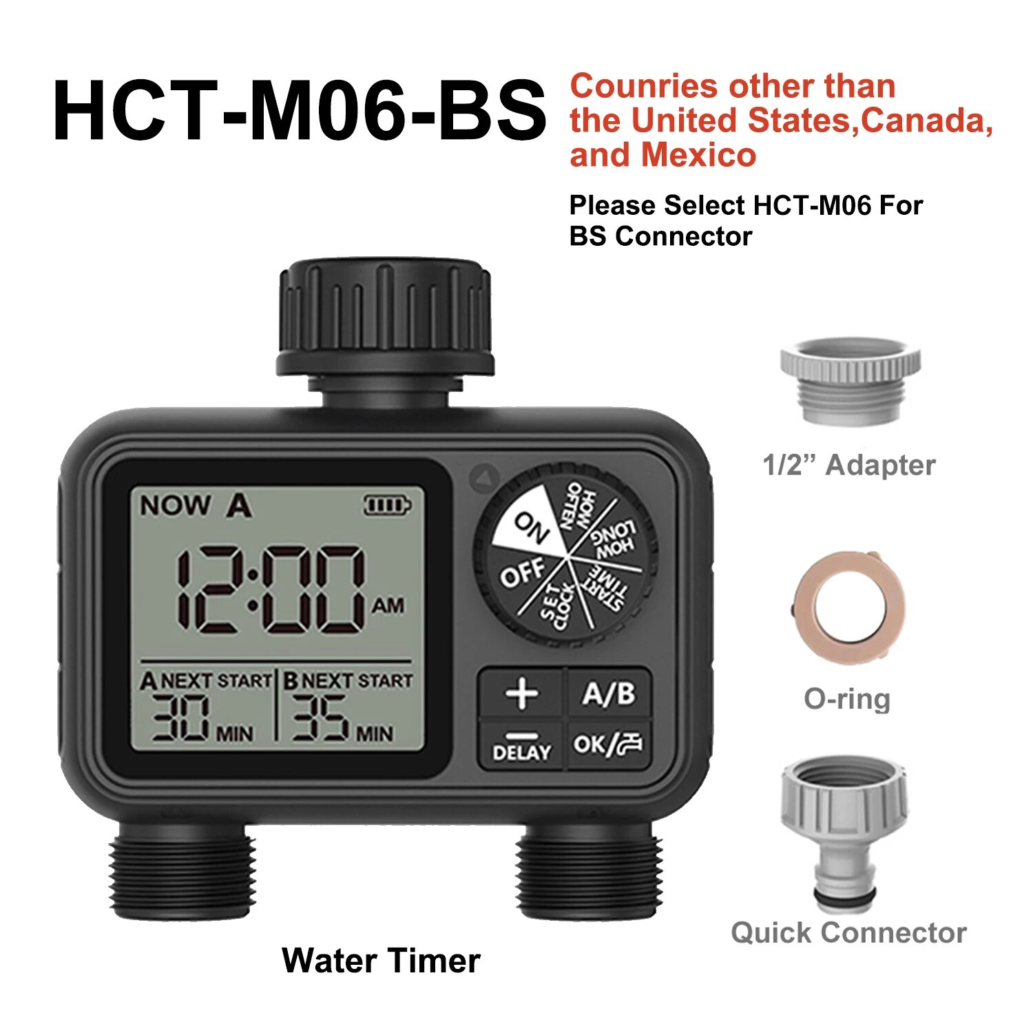 Eshico HCT-M06-BS 2-зонный таймер полива, черный