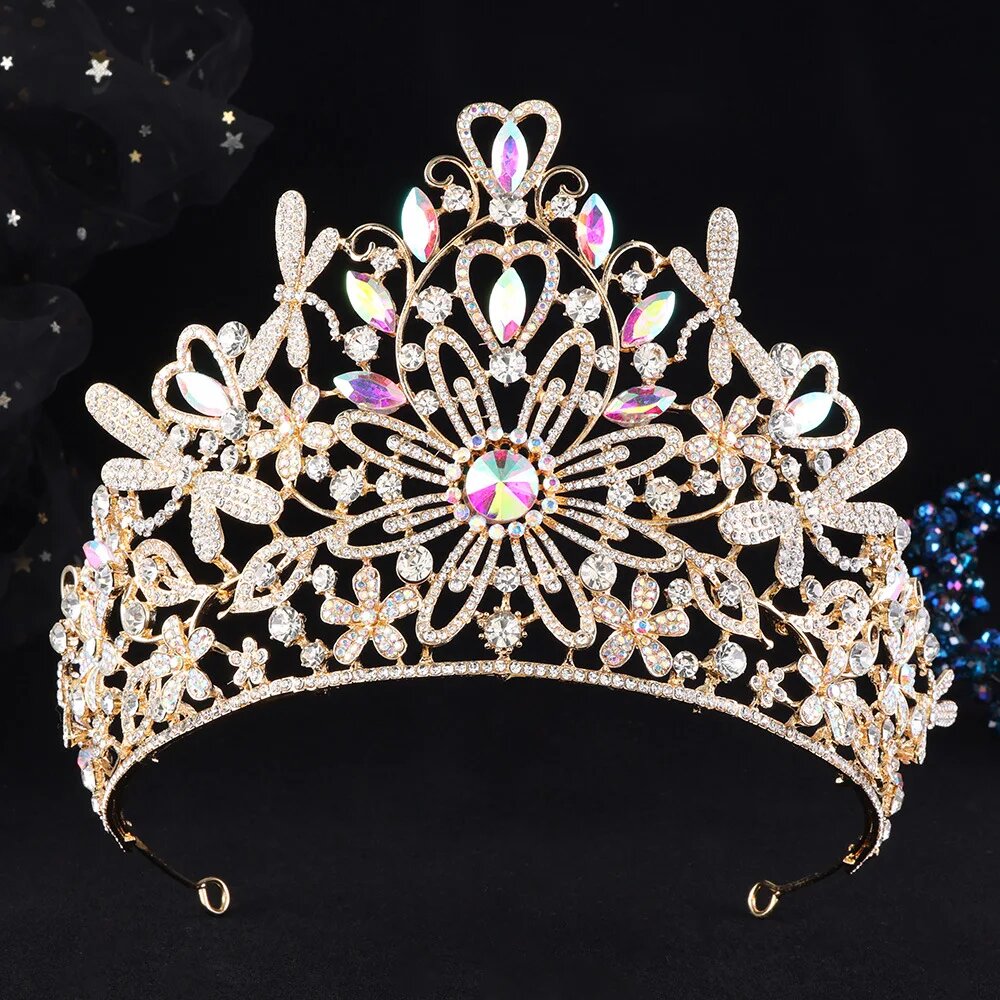 Корона-диадема с кристаллами, H600-Gold-AB