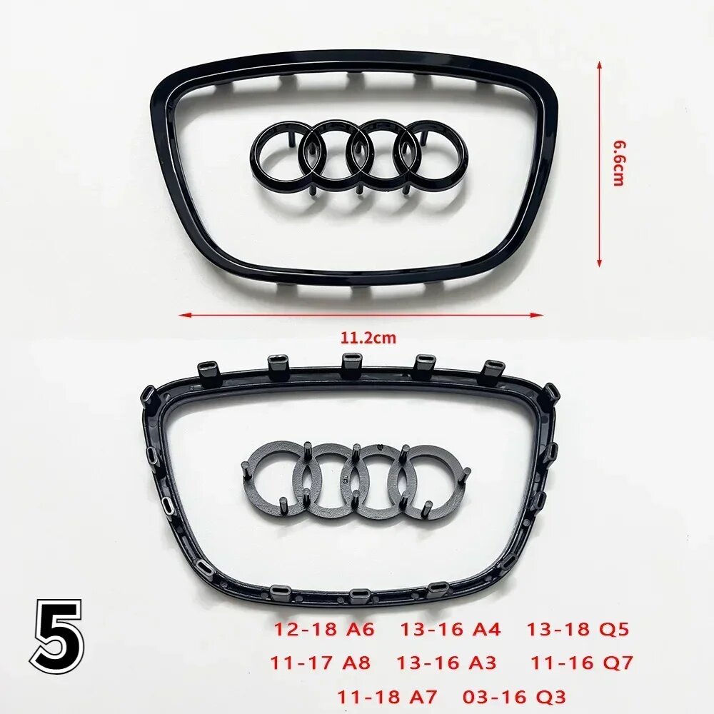 Эмблема решетки радиатора Audi A3 A4 A6 A7 Q3 Q5 Q7, No. 5 Bright black