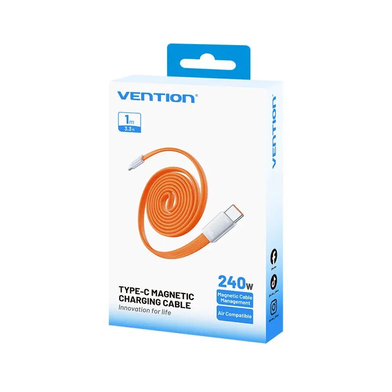 Магнитный кабель USB-C Vention 240W (USB-C на Type-C) для MacBook, ноутбуков, 240W Cable Orange