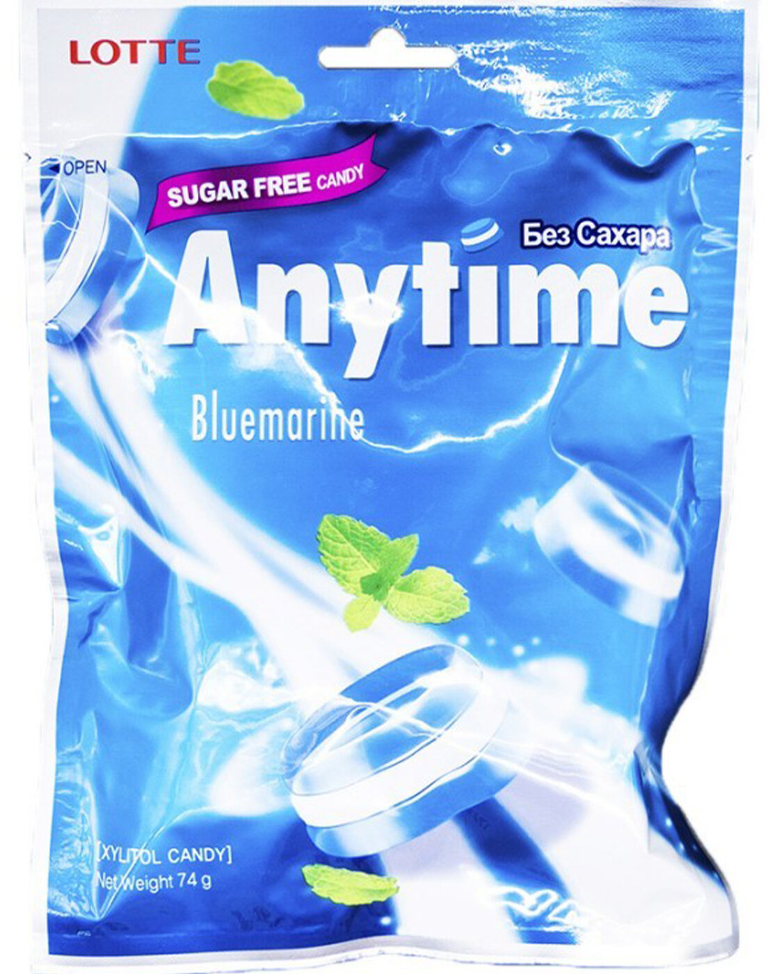 Корейская Леденцовая Карамель с Ксилитолом Anytime Блюмарин/Bluemarine, Mint, 74г