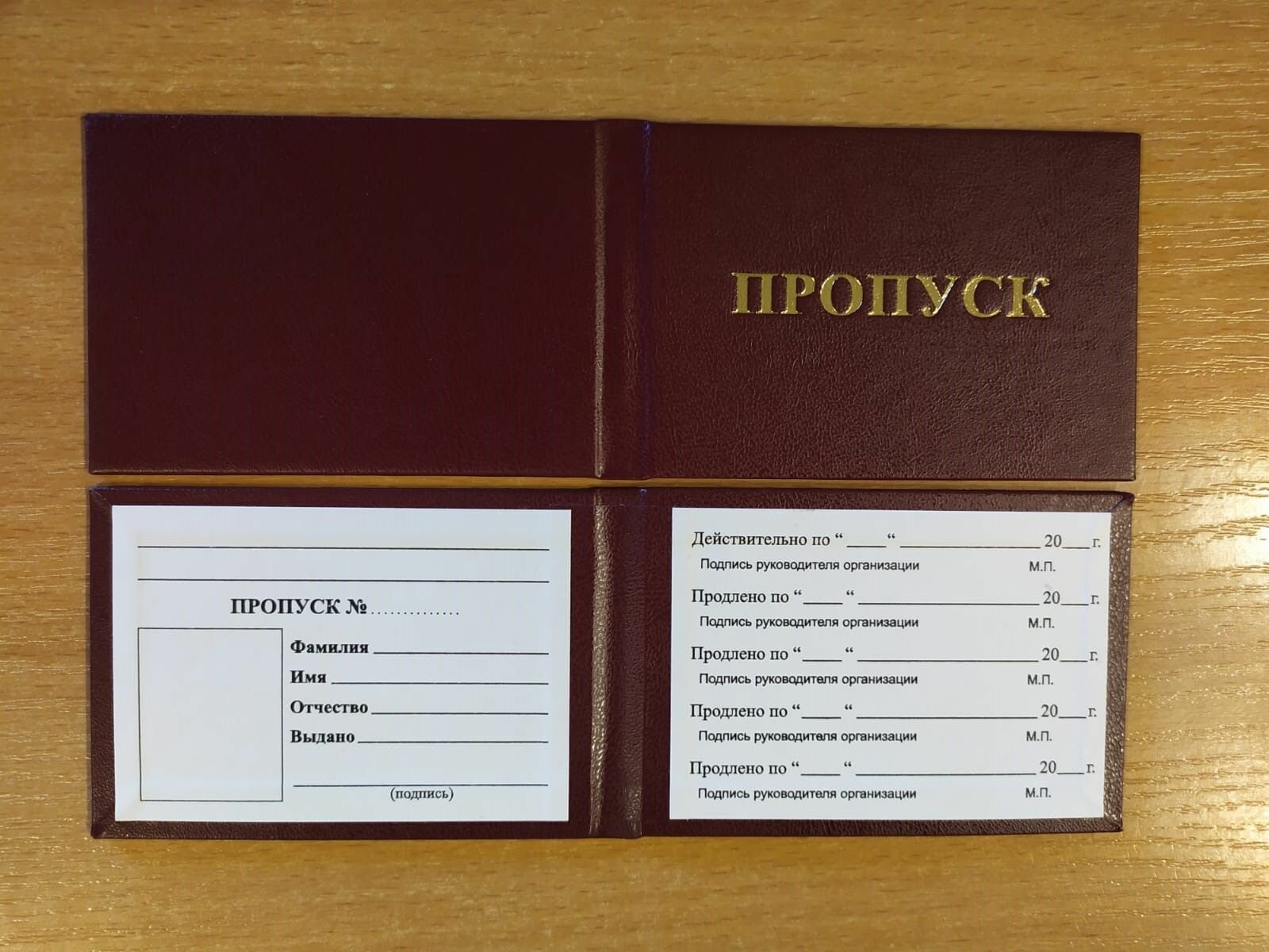 Пропуск бланк (10шт.), темно-бордовый, 95х65 мм