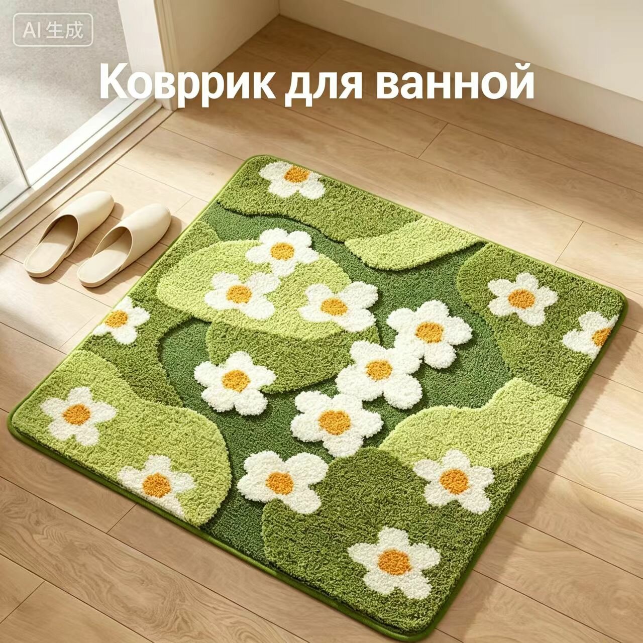 Впитывающие коврики для ванной комнаты, имитация кашемира, быстросохнущий дизайн, зеленый, 60*60 см