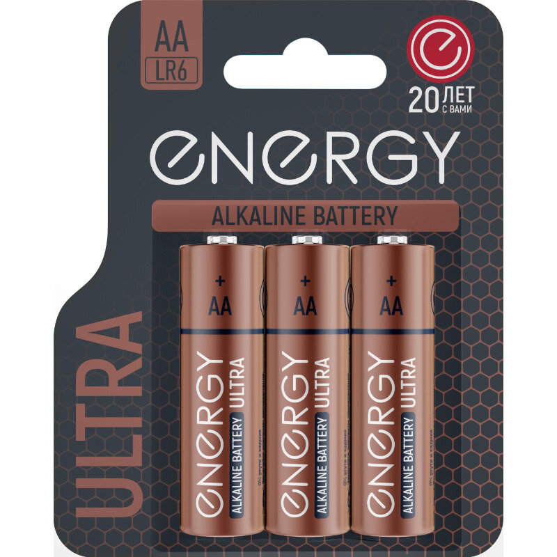 Батарейки алкалиновые Energy Ultra, AA, LR06, 3шт