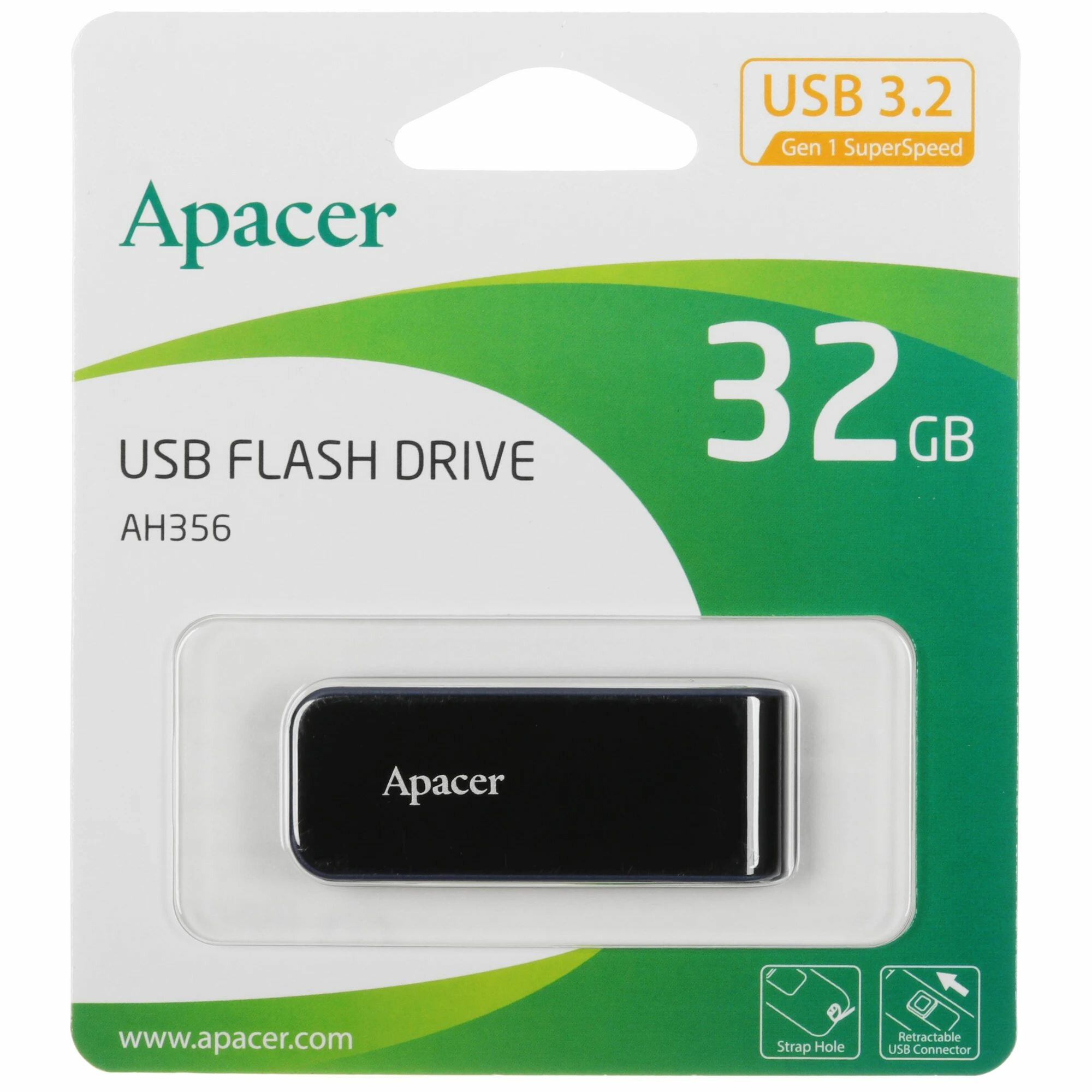 Память USB Flash 32 ГБ APACER AH356 (AP32GAH356B-1) - USB3.2, USB Type-A
