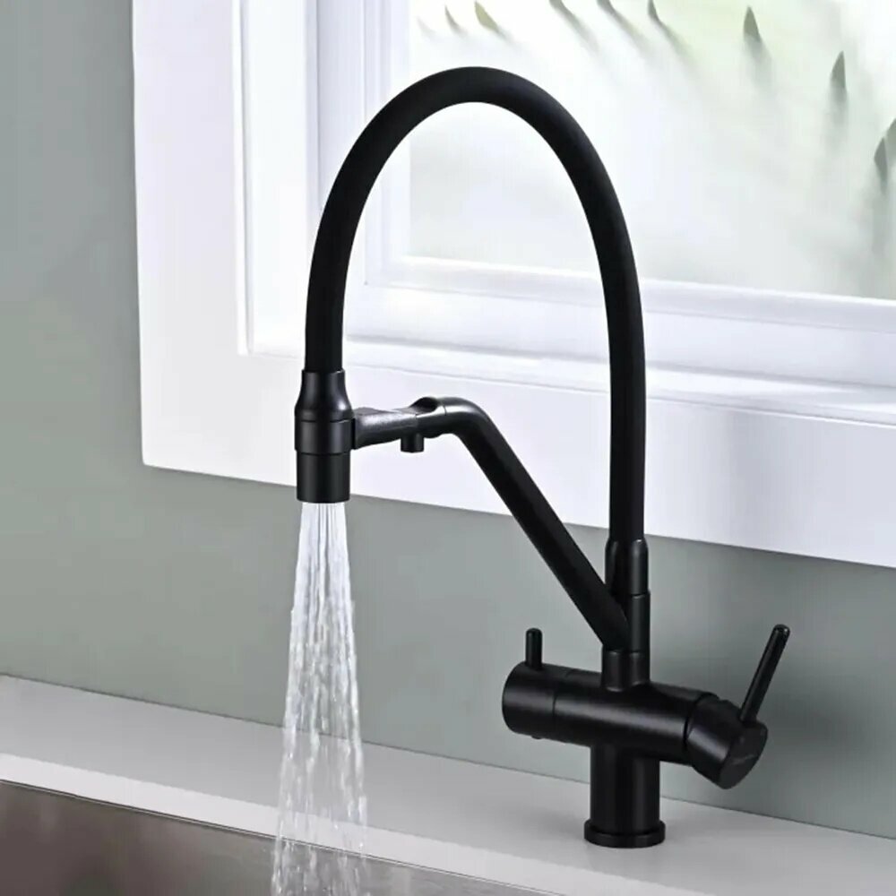 Смеситель для кухни гибкий излив с фильтром воды Gappo G4398-89 Черный