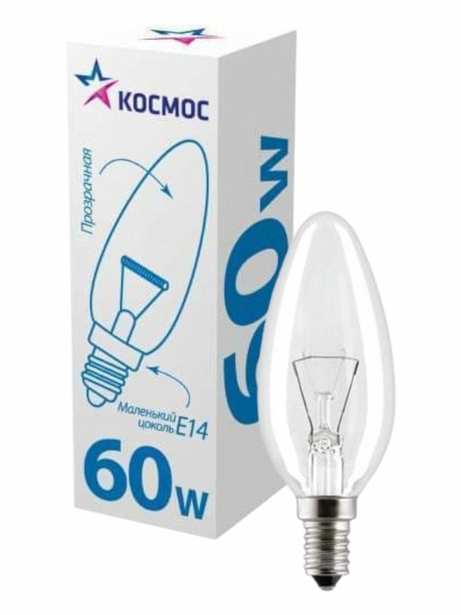 Лампа накаливания свеча прозрачная космос 40w E14