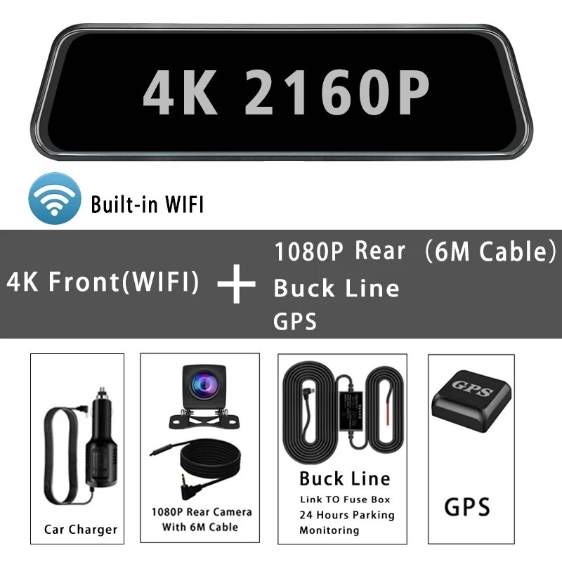 Видеорегистратор 4K 2160P WIFI GPS с задней камерой