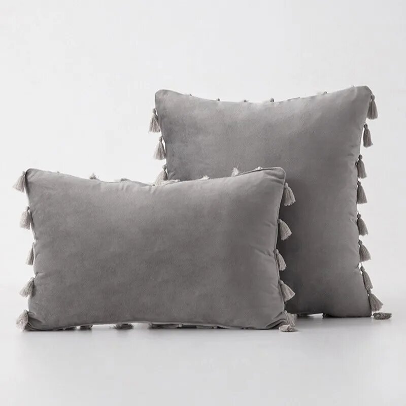 Декоративная наволочка 100% полиэстер желтый 30x50cm 1pcs cover, Серый, Tassel grey