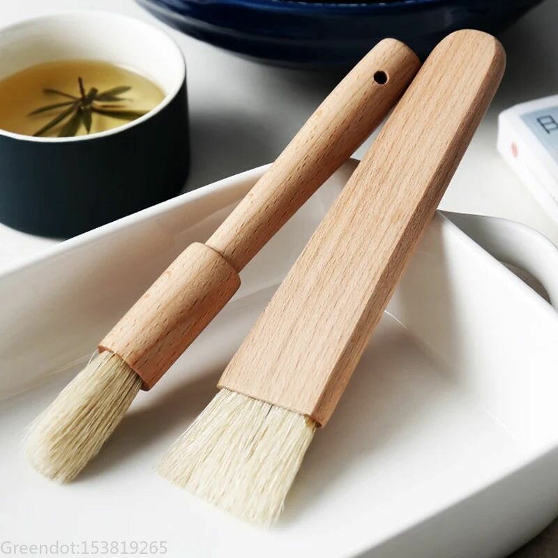 Кулинарные кисти для смазки и выпечки, 2 шт, 18.5x4 см, натуральная щетина и деревянная ручка, для масла, глазури