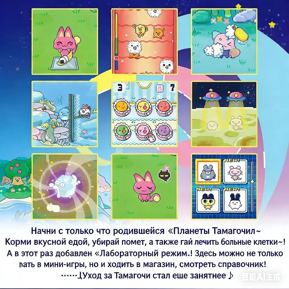 Виртуальный питомец Bandai Tamagotchi Paradise, Нефритовый лес, меню на английском языке