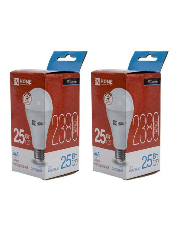 IN HOME Лампа светодиодная LED-A65-VC 25Вт 230В Е27 6500К 2250Лм, Холодный свет, 2 шт