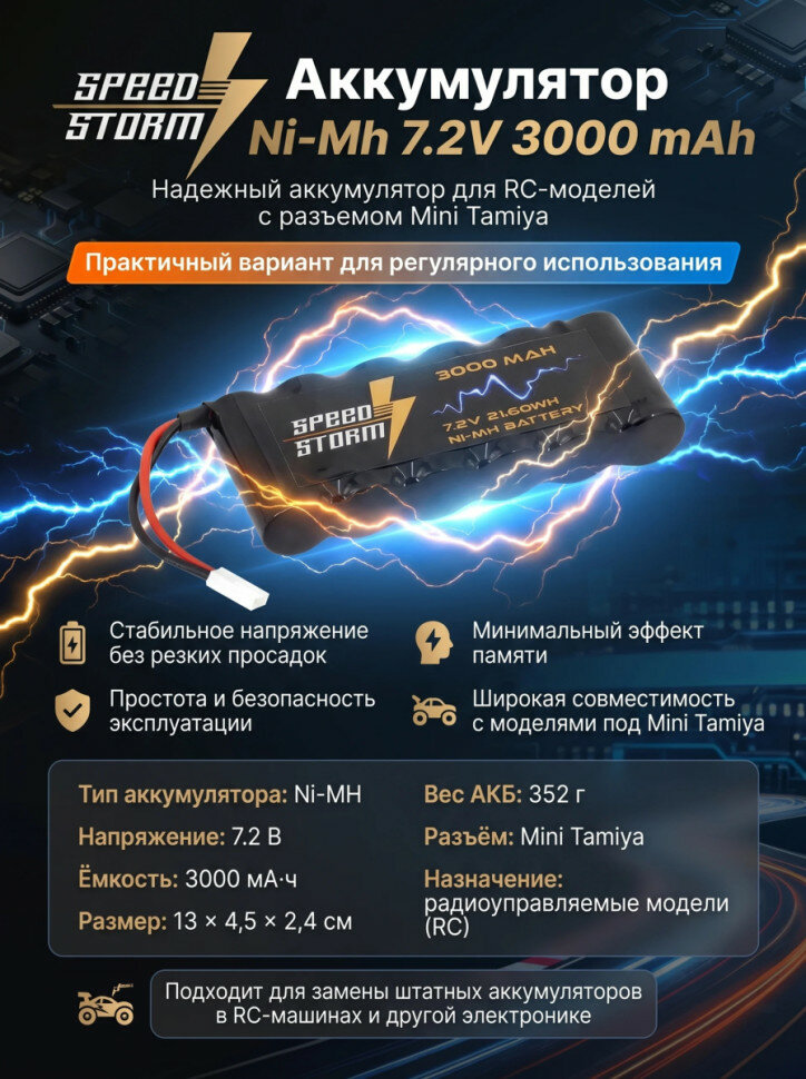Аккумулятор Ni-Mh 7.2V 3000 mAh Mini Tamiya - SS-7.2V3000-TAMIYA