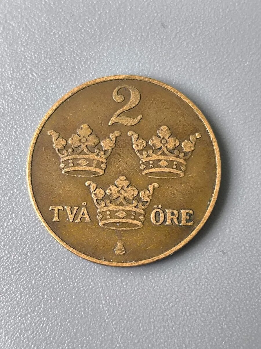 Монета 2 эре Швеция 1919 г.