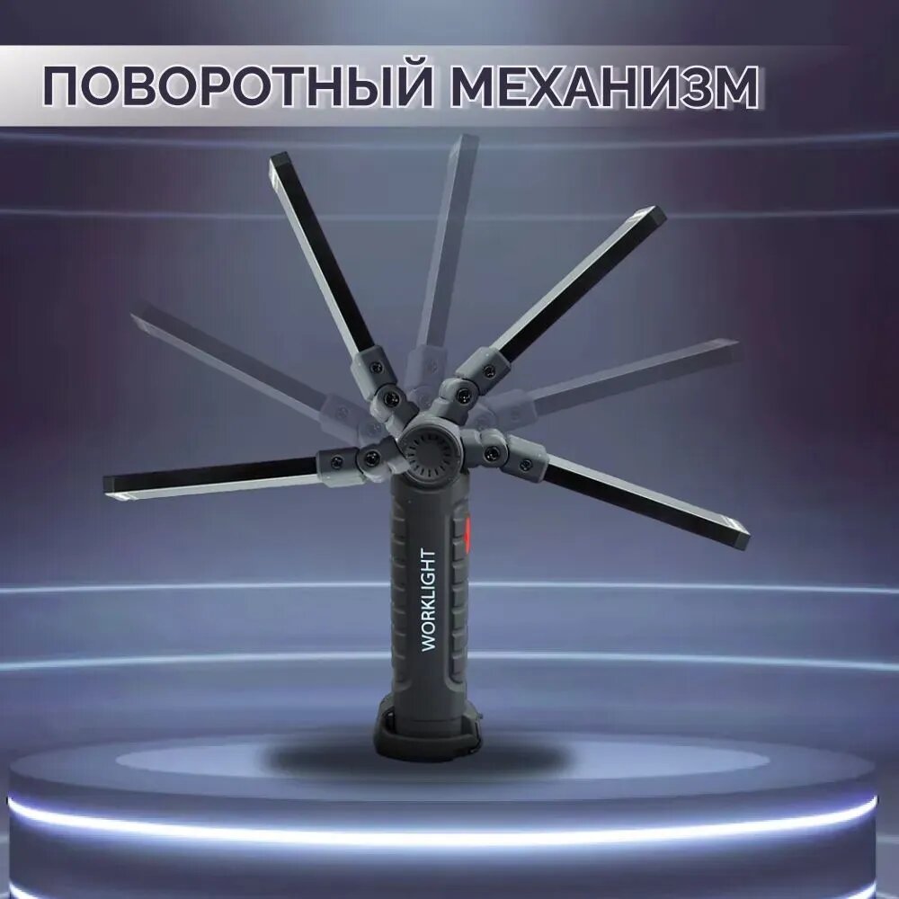 Фонарь ручной светодиодный Worklight аккумуляторный с магнитом и крючком 550 Лм 10Вт IP66 — фото 1