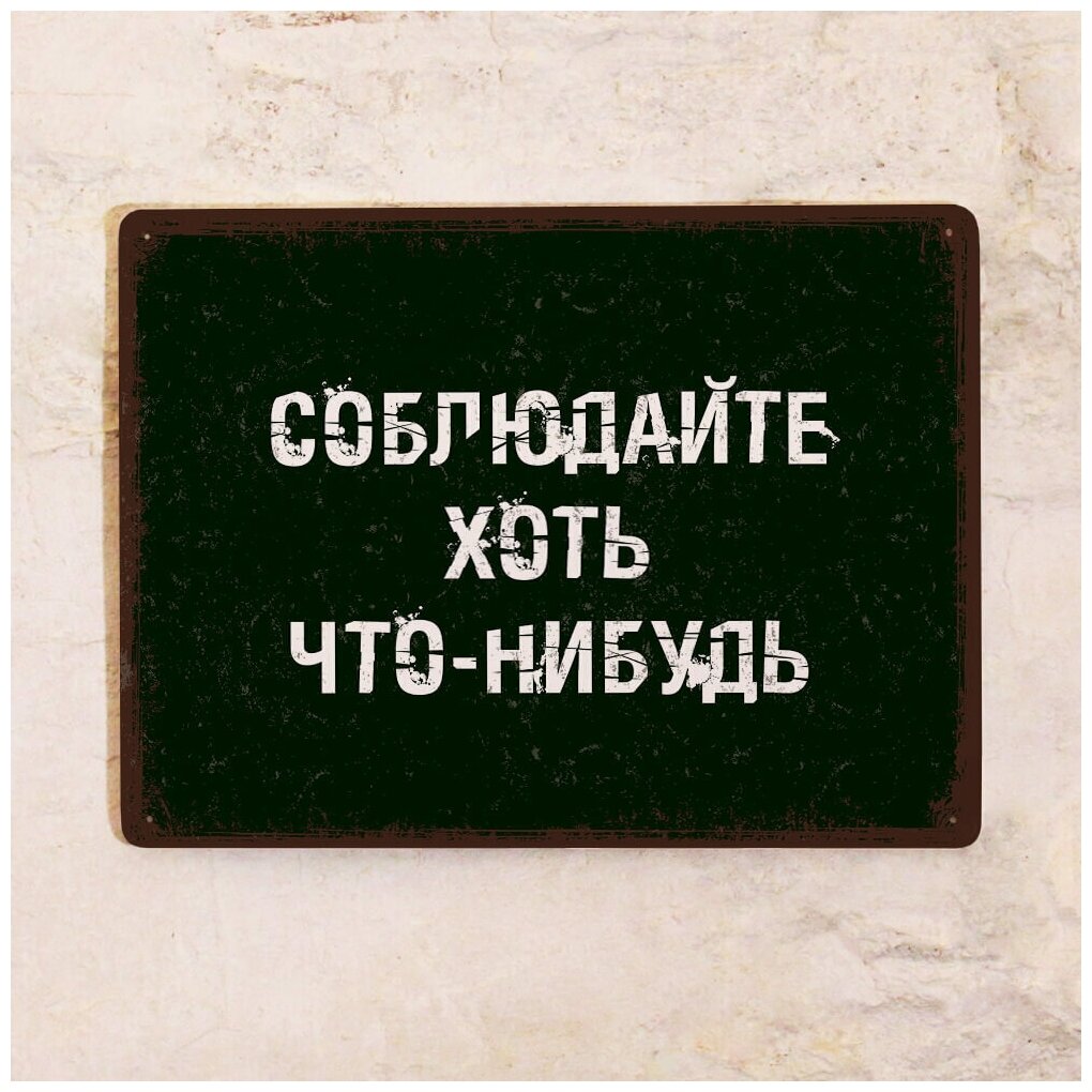 Прикольная табличка - Соблюдайте хоть что-нибудь, металл, 20х30 см.