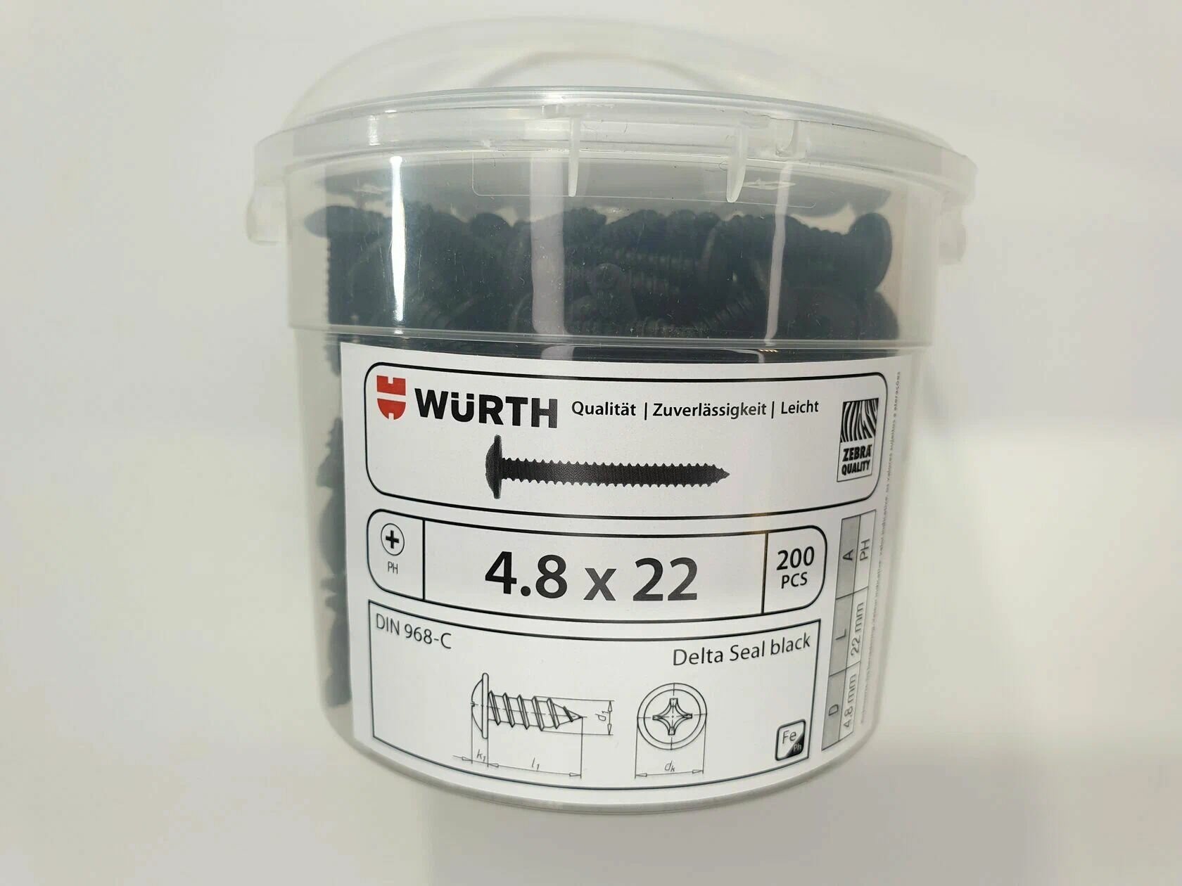 Саморез по металлу DIN 968-C 4.8x22 Delta Seal black (200 pcs) WURTH, Германия