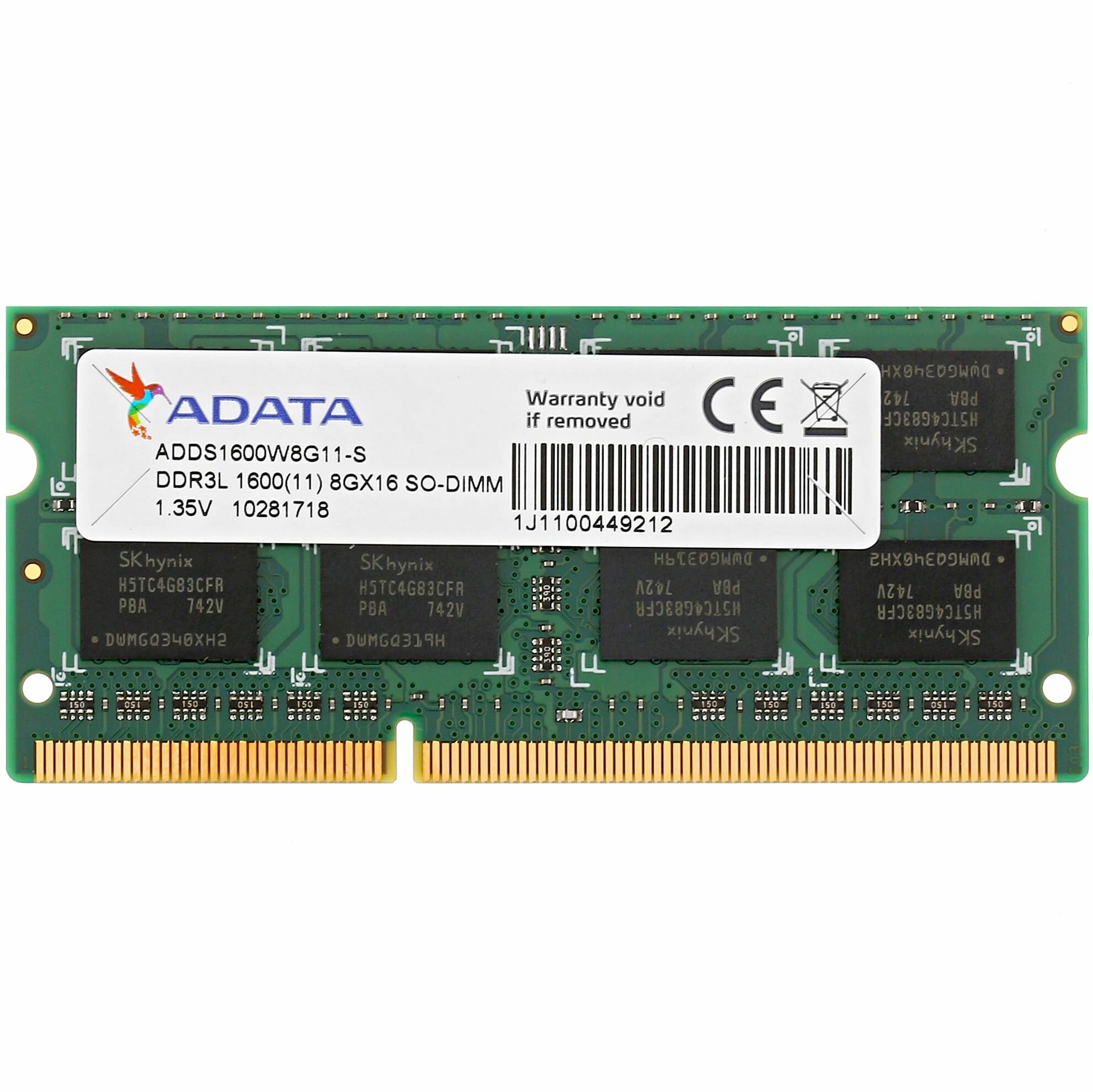 Оперативная память SODIMM ADATA ADDS1600W8G11-S (ADDS1600W8G11-S) 8 Гб - DDR3L, 8 ГБ х 1 шт, 1600 МГц, PC12800