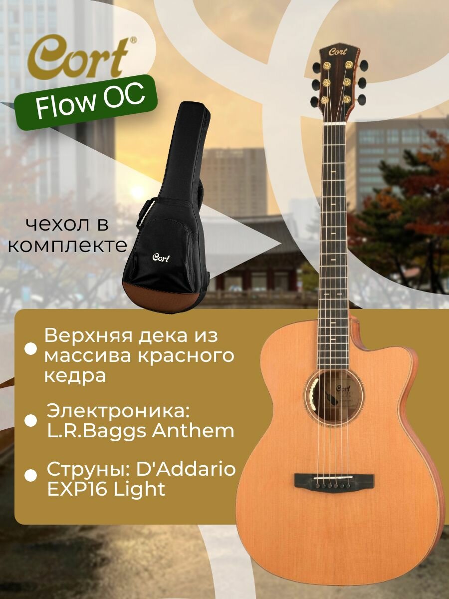 Электроакустическая гитара с чехлом Cort Flow-OC-WCASE-NS