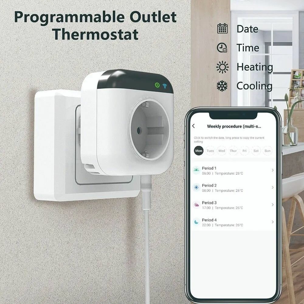 Для Подключаемого Программируемого Смарт-Wi-Fi Термостата Tuya Розетка С Голосовым Управлением Нагревателем
