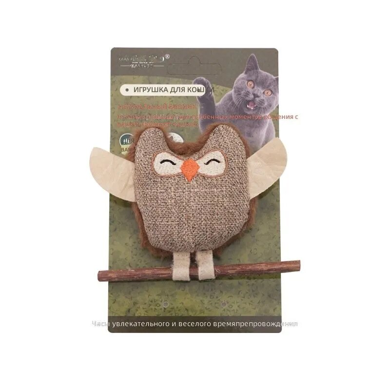 KARA-PET Игрушка для кошек из материи и дерева, сова и шарик с кошачьей мятой