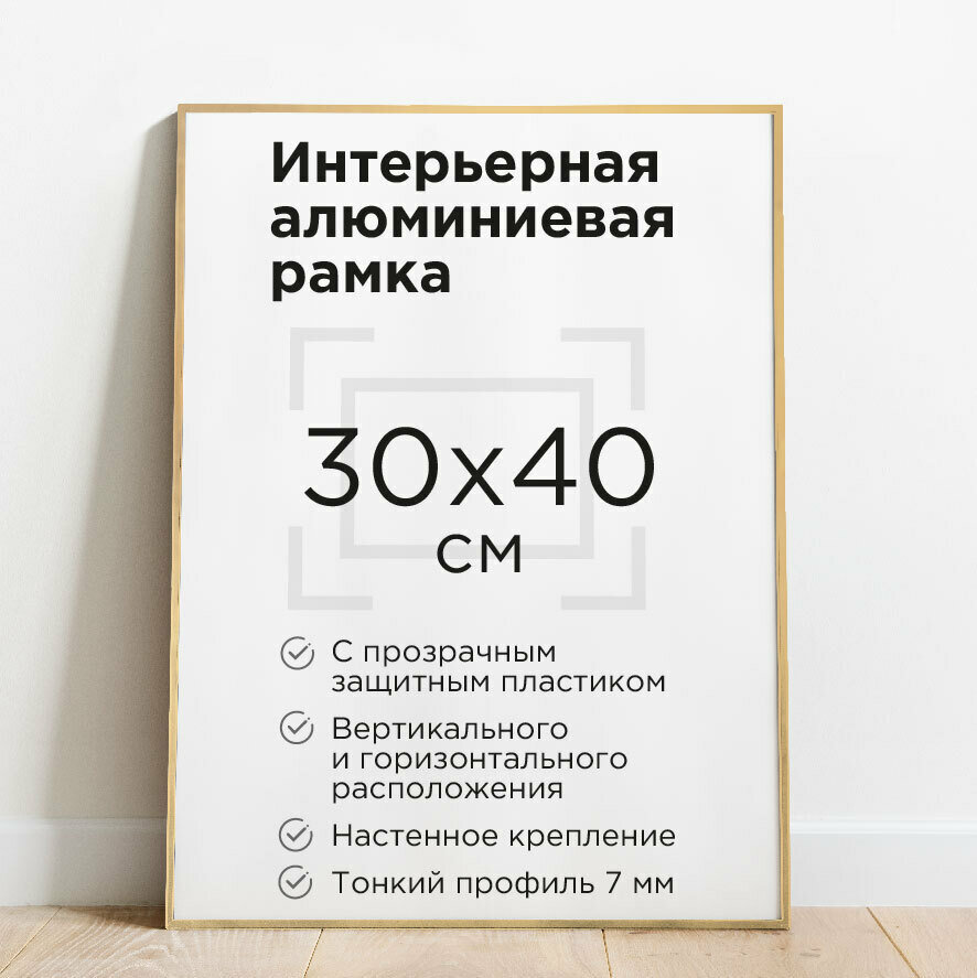 Фоторамка 30х40см, матовая, цвет золото, рамка для постера, картины, плаката, алюминиевый профиль Нильсен, творчество в интерьере