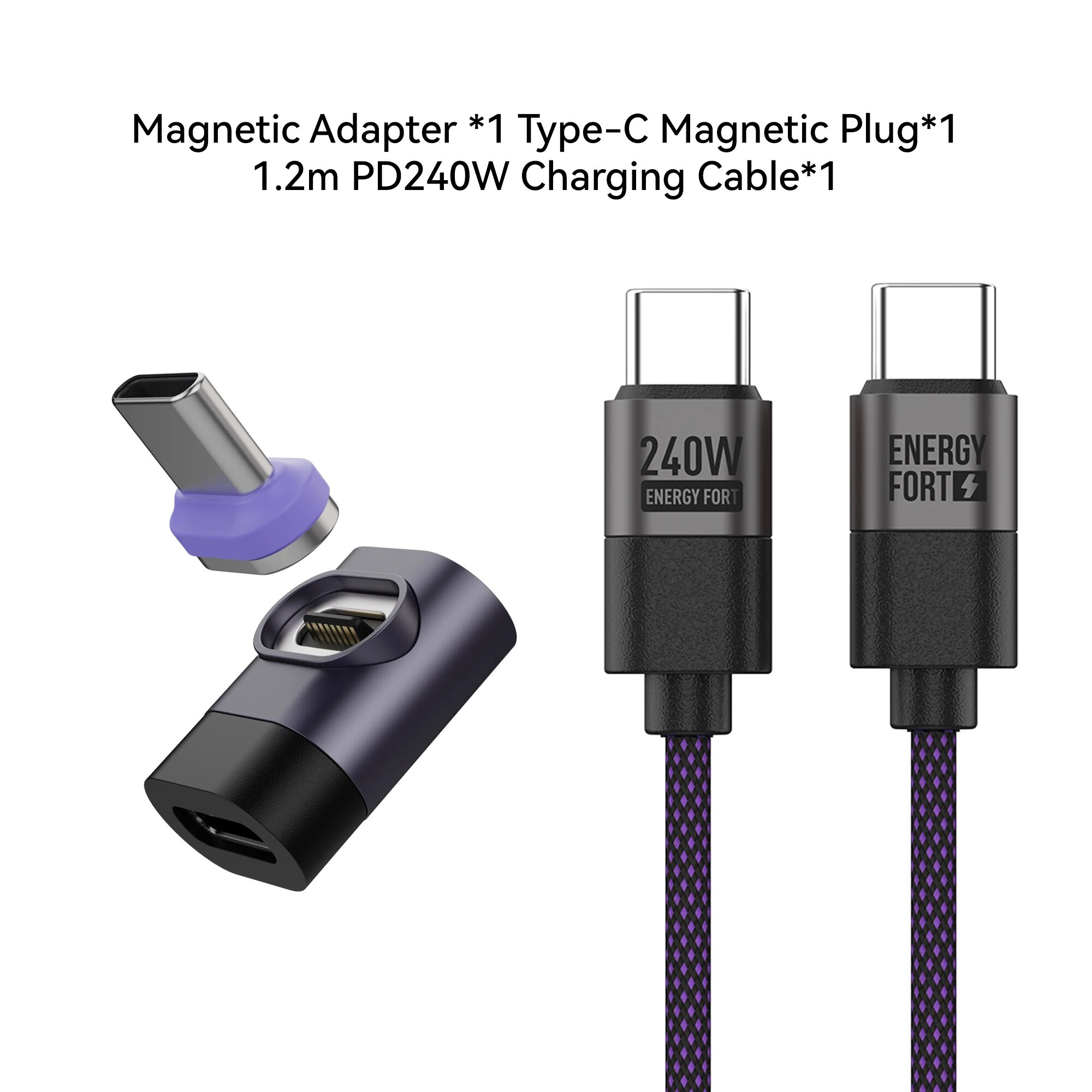 PD 240W Type-C магнитный кабель, фиолетовый