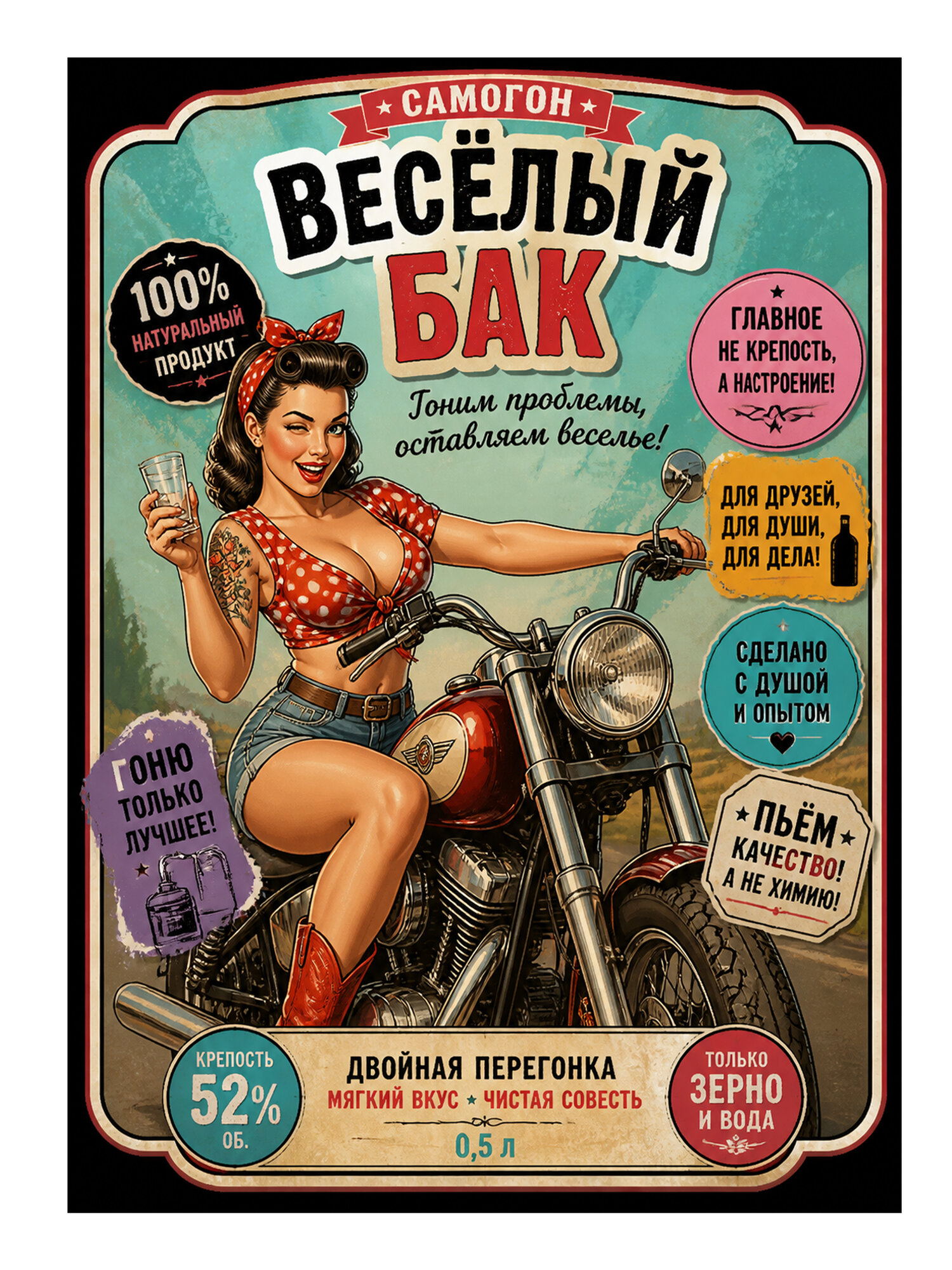 Самоклеящиеся этикетки на бутылку домашнего Самогона/7х10 см /24 шт