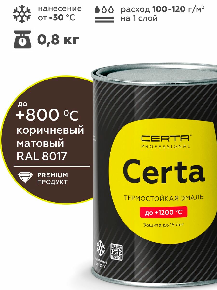 Краска термостойкая до 800 градусов, антикоррозионная, для печей и мангалов, радиаторов, дымоходов, матовое покрытие, 0.8 кг, коричневая RAL 8017 термостойкая краска краска для печей жаростойкая эмаль