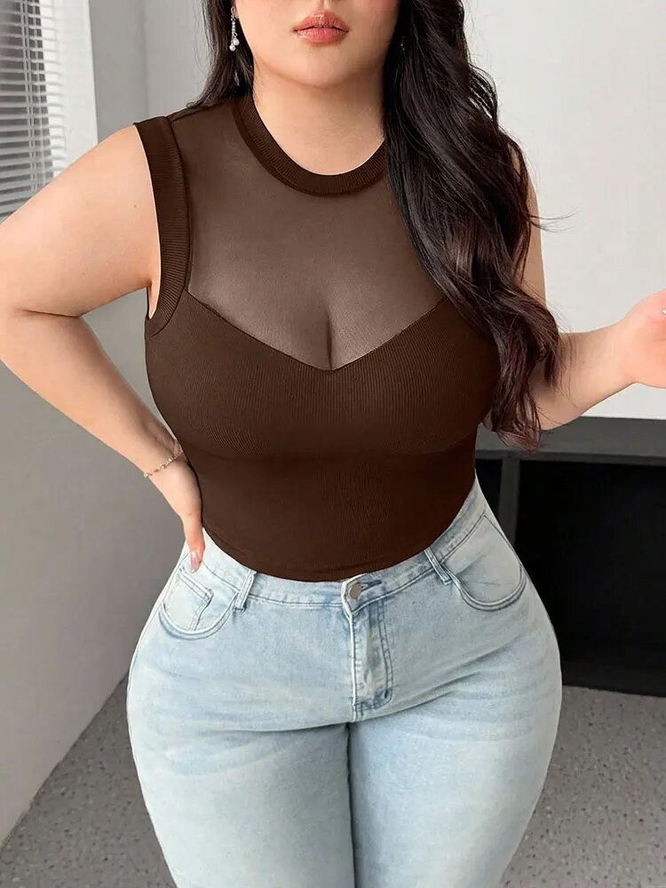 Коричневый сетчатый топ plus size 3XL
