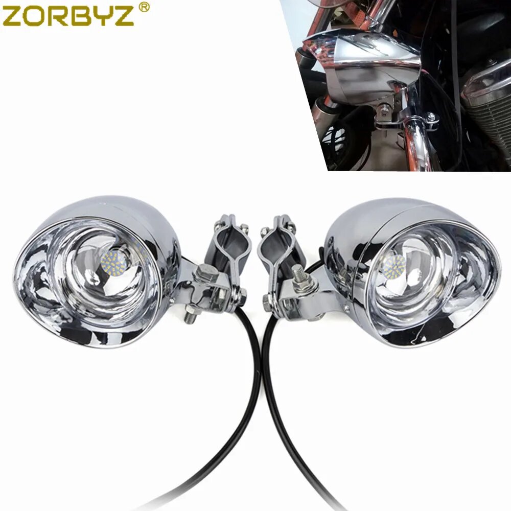 Новые хромированные светодиодные противотуманные фары ZORBYZ для мотоциклов с креплением на защитную дугу/трубу