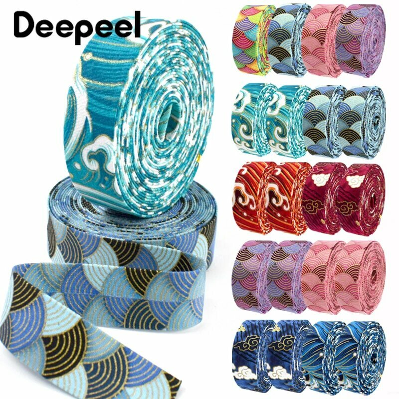 Deepeel Жакардовая атласная тесьма 10-40 мм Темно-синий, XP099-04, 40mm-5Yards
