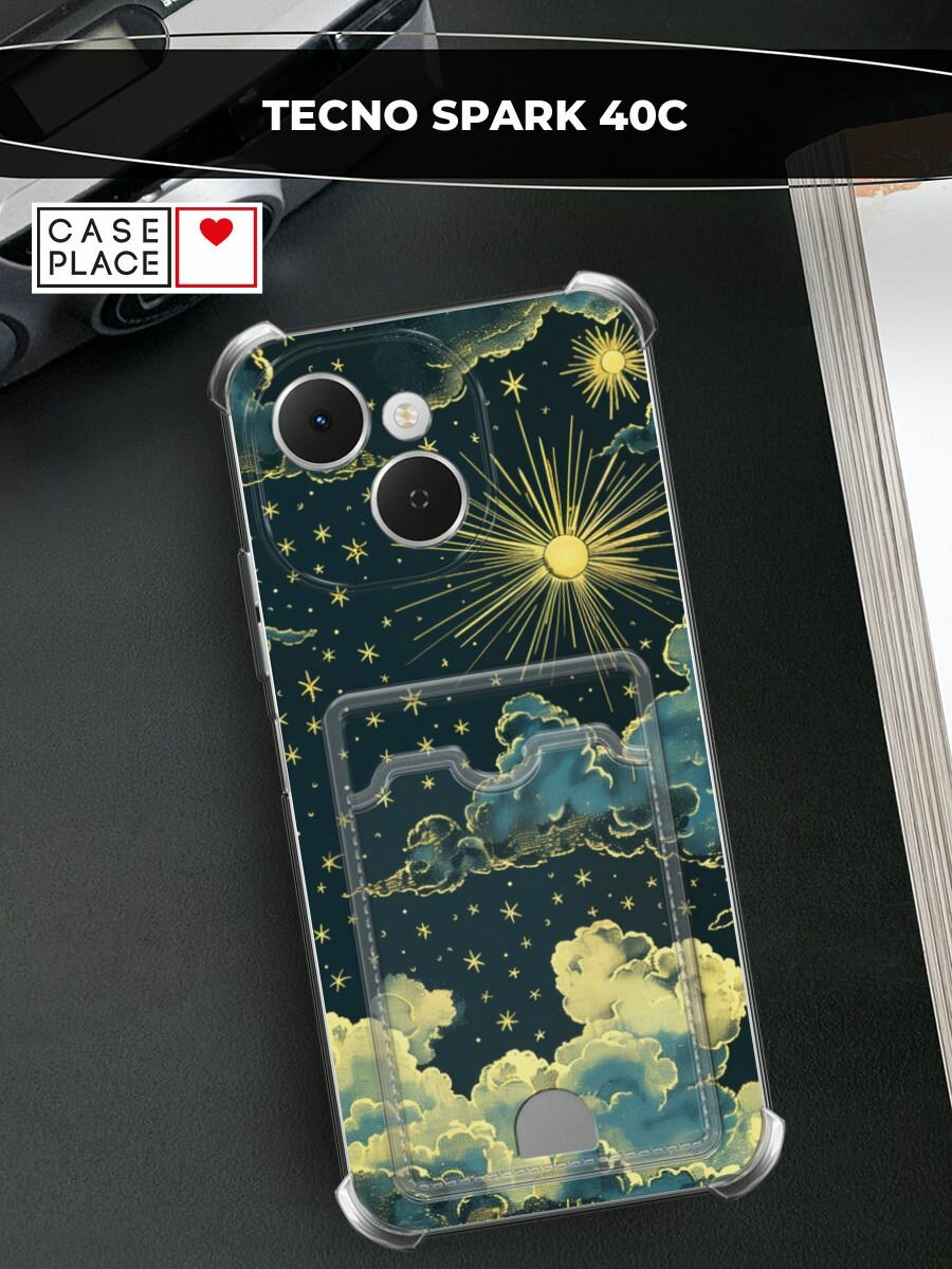 Чехол на Tecno Spark 40C (Текно Спарк 40C) с картой и принтом Звездное небо и облака