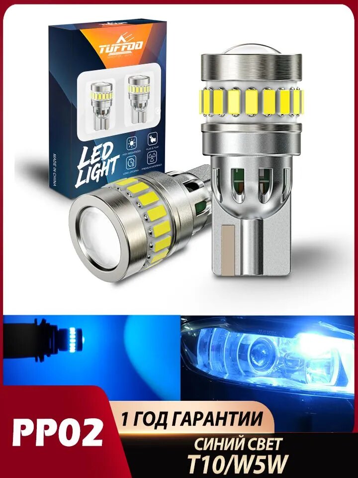 TUFFOO Лампа автомобильная T10, W5W, 2 шт. арт. TF-PP02-【HC-T10-19-BLUE】