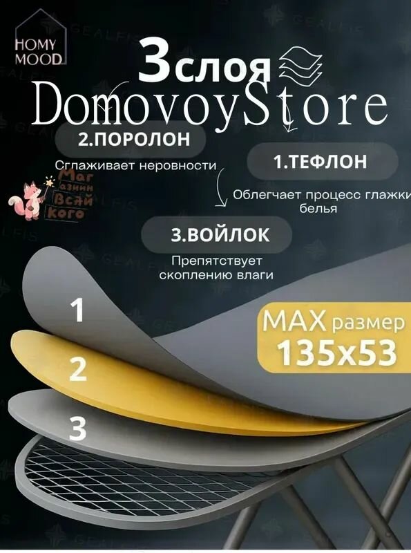Чехол для гладильной доски "Чехол для гладильной доски", антипригарное покрытие, подкладка: ватин, 135 см х 56 см