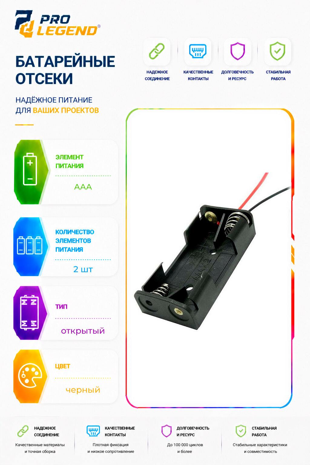 Батарейный отсек BH421 AAA 2x1 (BH621), открытый