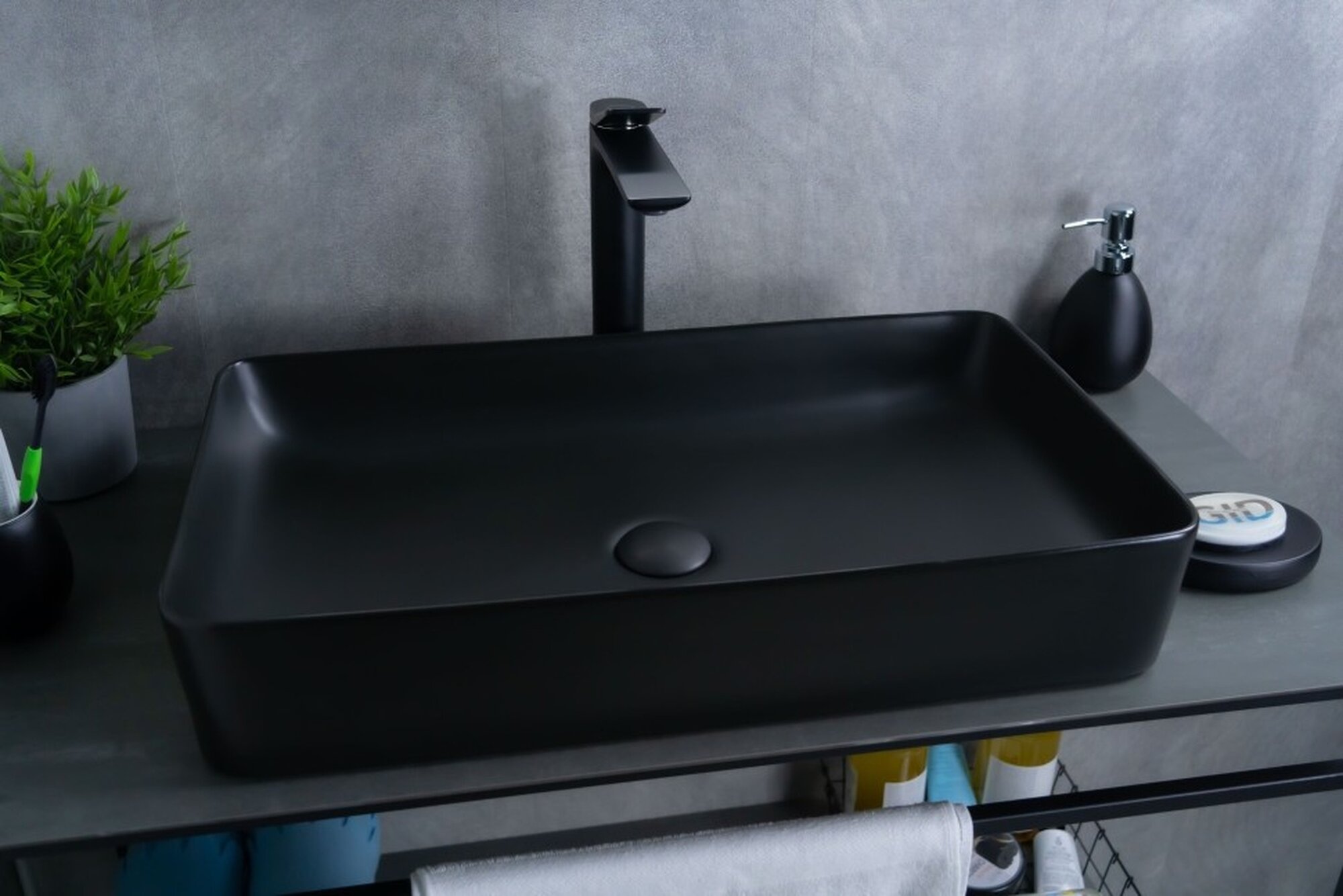 Раковина Gid Bm9396 53344, для ванной, накладная, черная матовая, 60x34x11