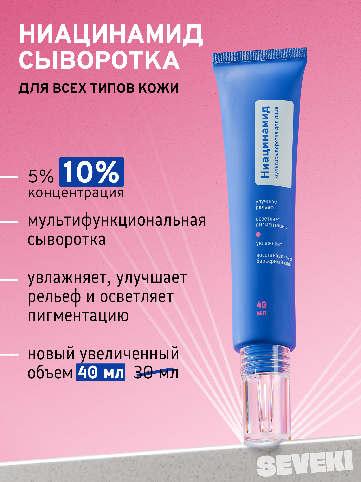 SEVEKI Сыворотка для лица с ниацинамидом 10%, 40 мл